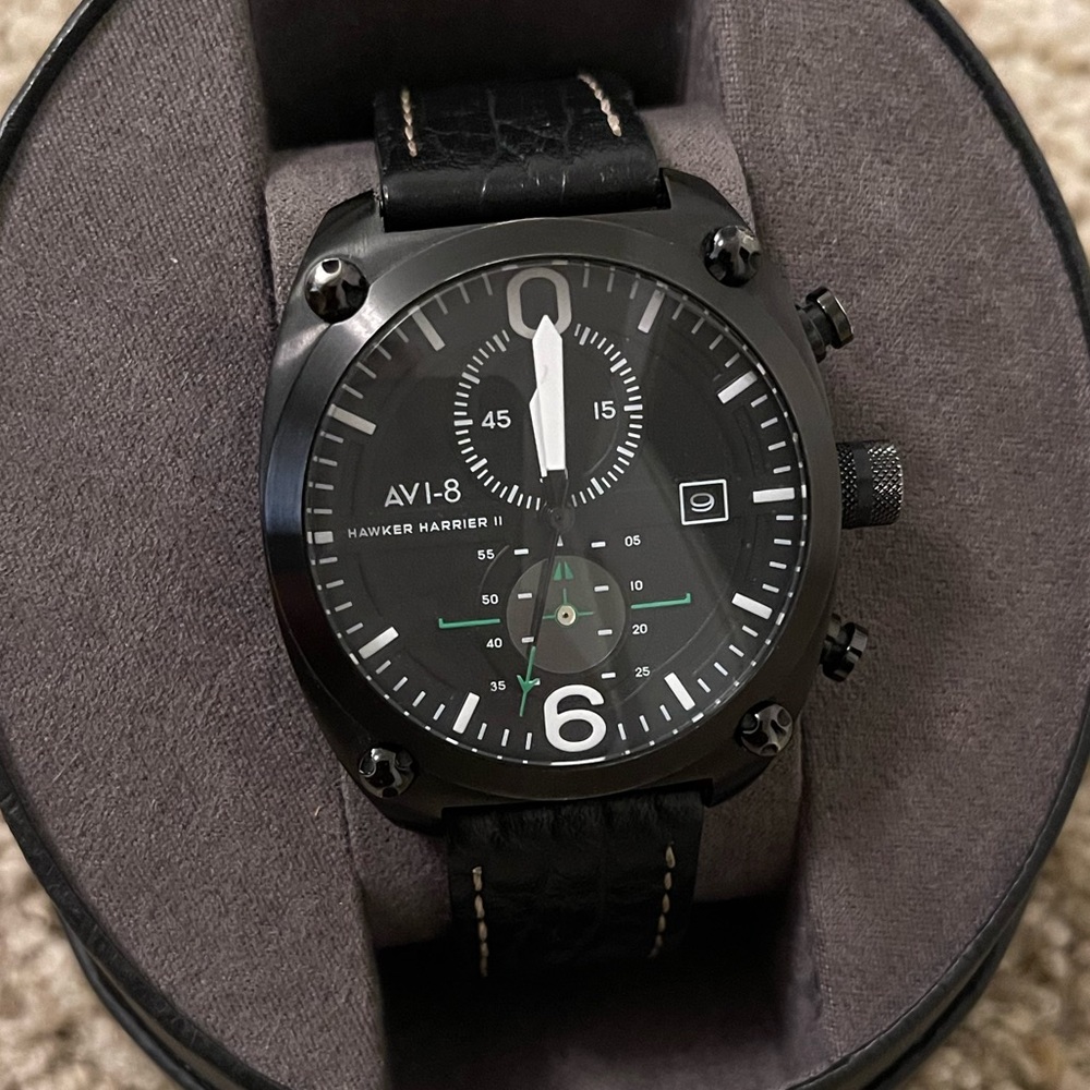 Men's Hawker Harrier Ii Chronograph Leather Black Dia… - Gem